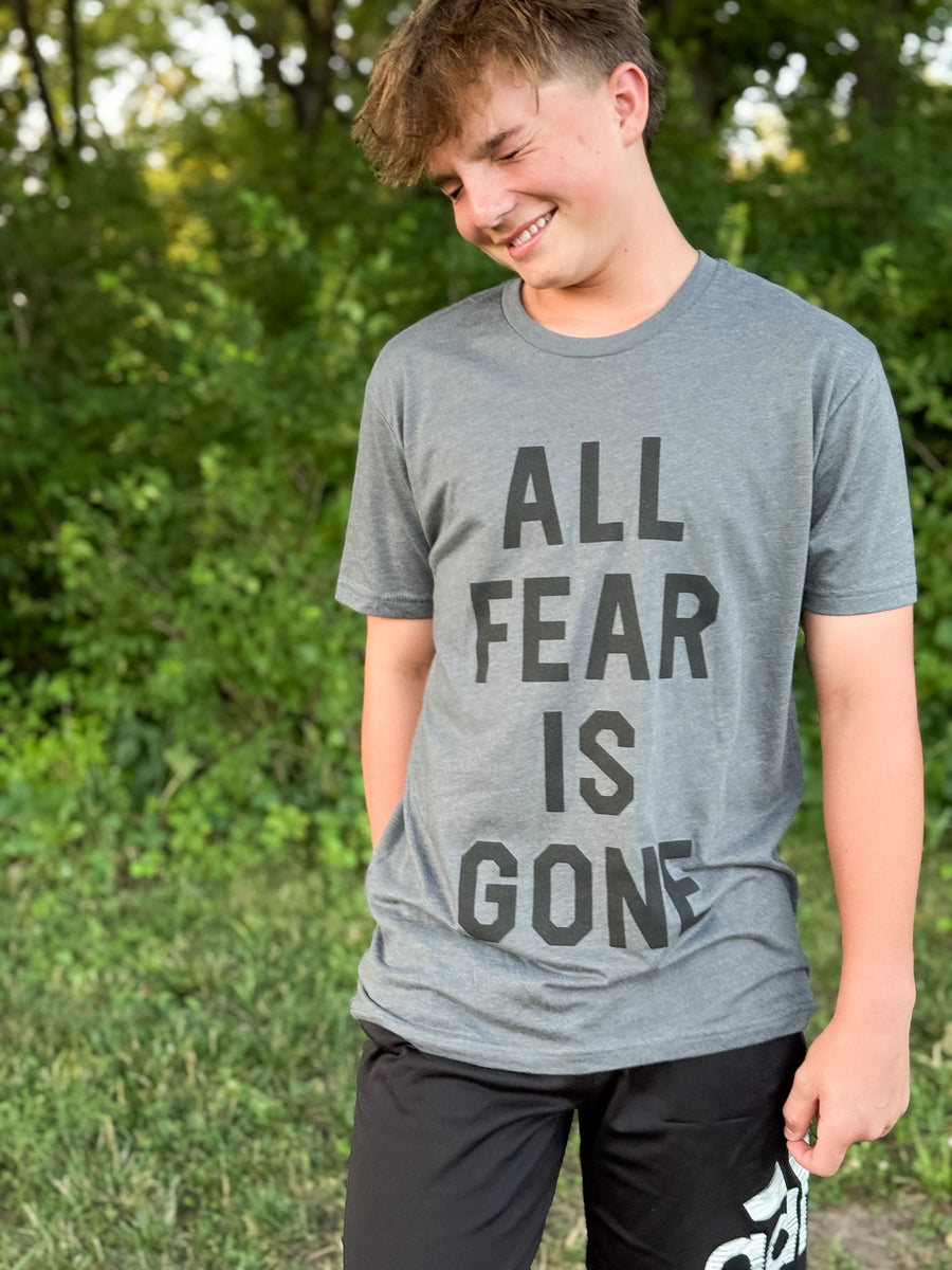 All Fear is Gone Tee – Christian Tee in Heather Gray | Etch.Life